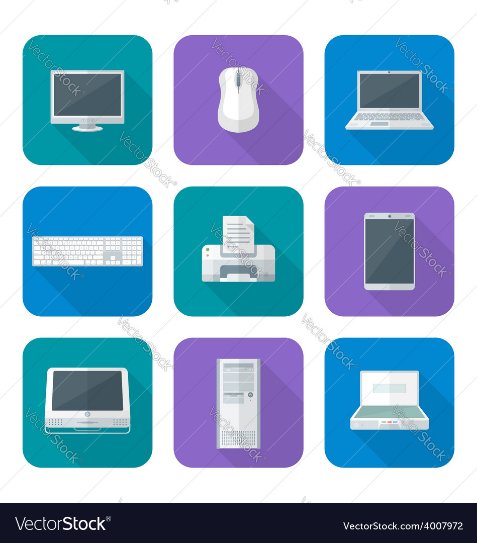 Colored computer gadgets icons flat Royalty Free Vector