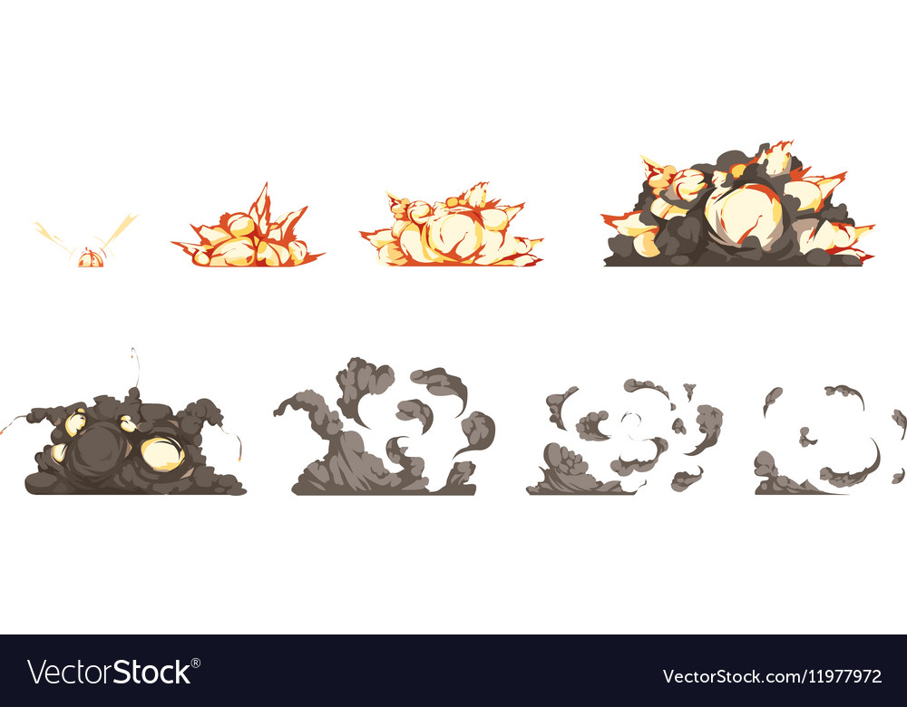 Explosion animation icons set Royalty Free Vector Image