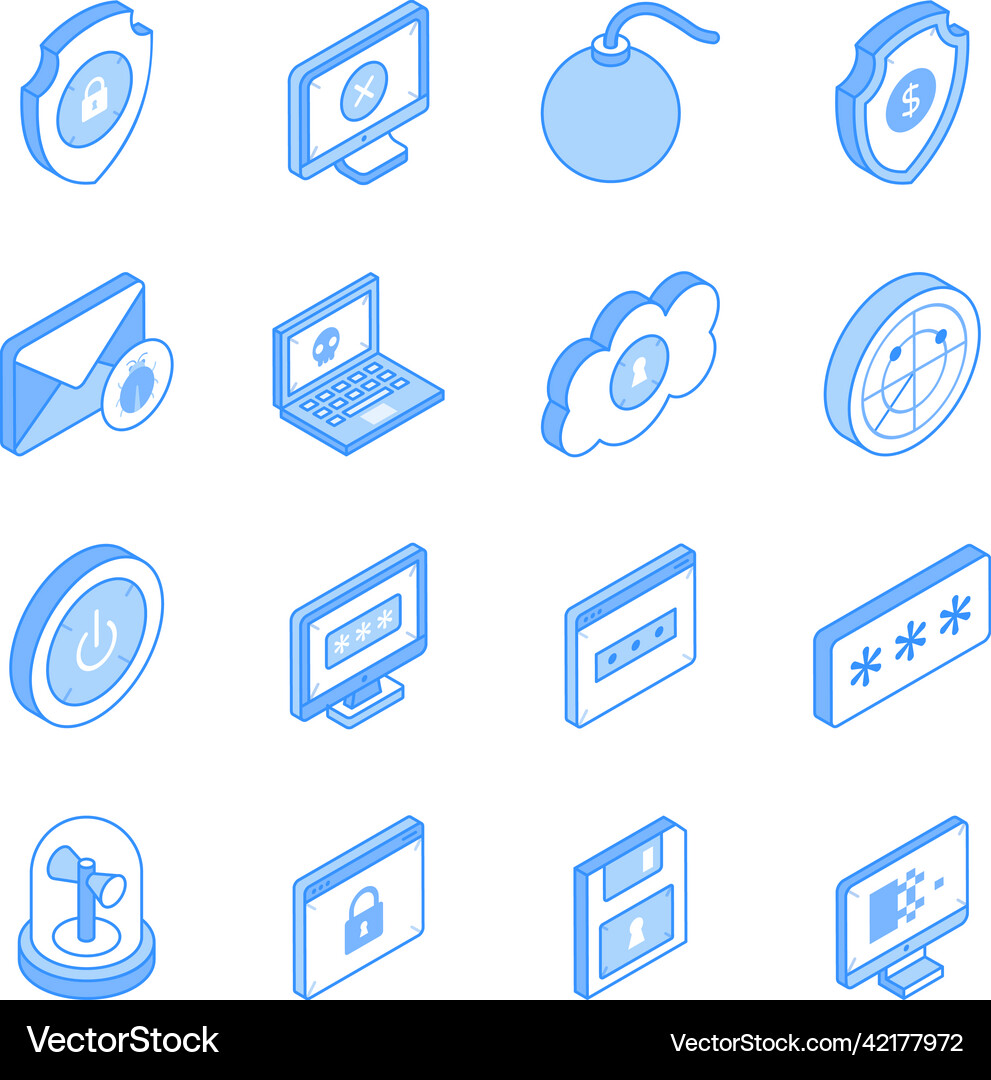 Set of cybersecurity isometric icons Royalty Free Vector