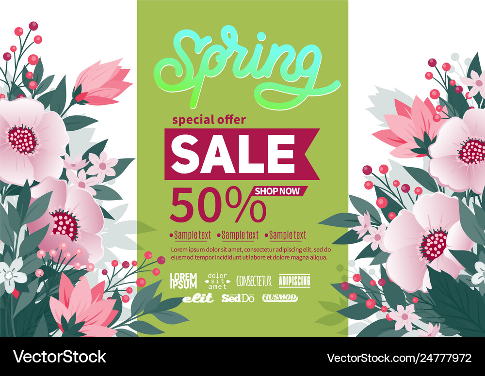 Spring background with green leaves and flowers Vector Image