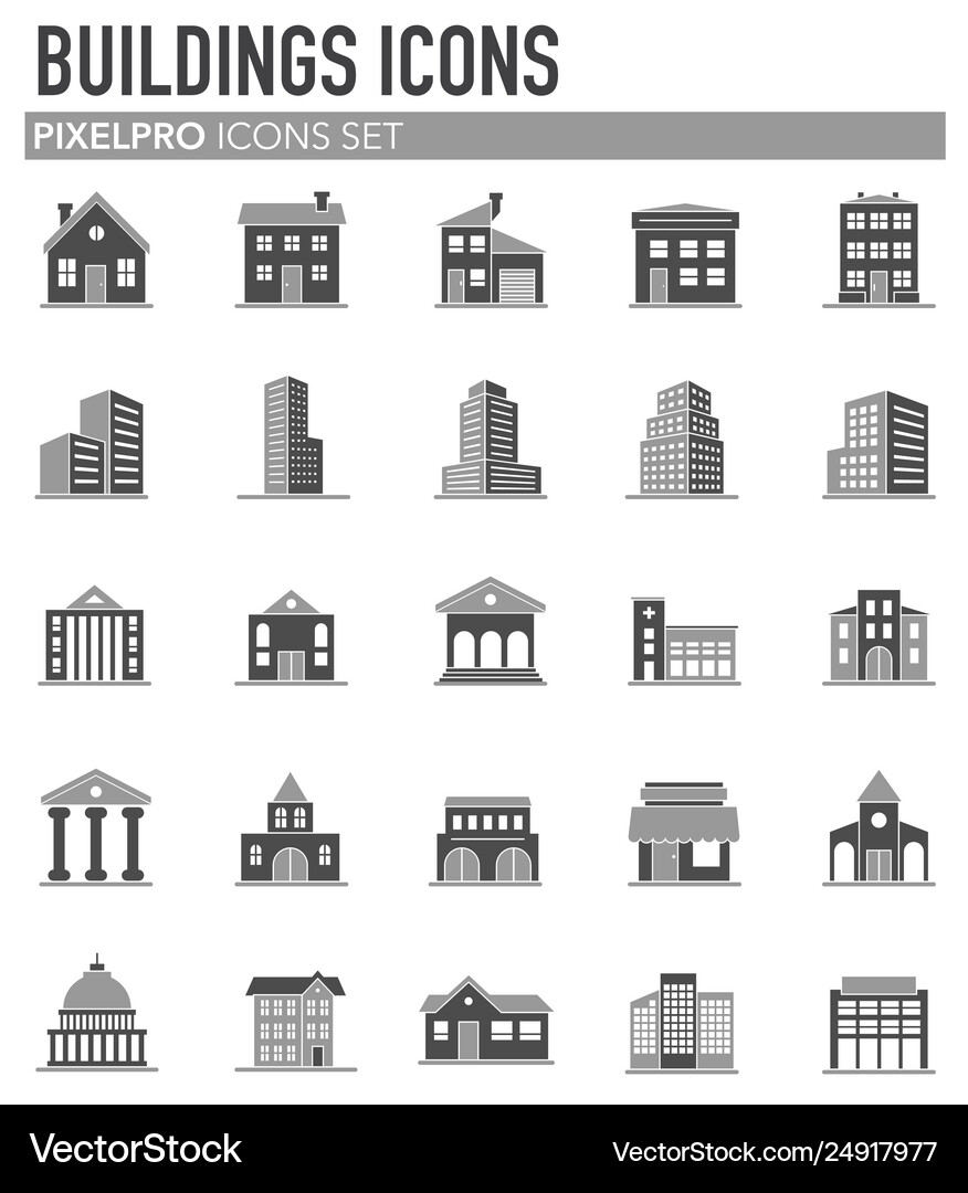 Buildings icons set on white background Royalty Free Vector