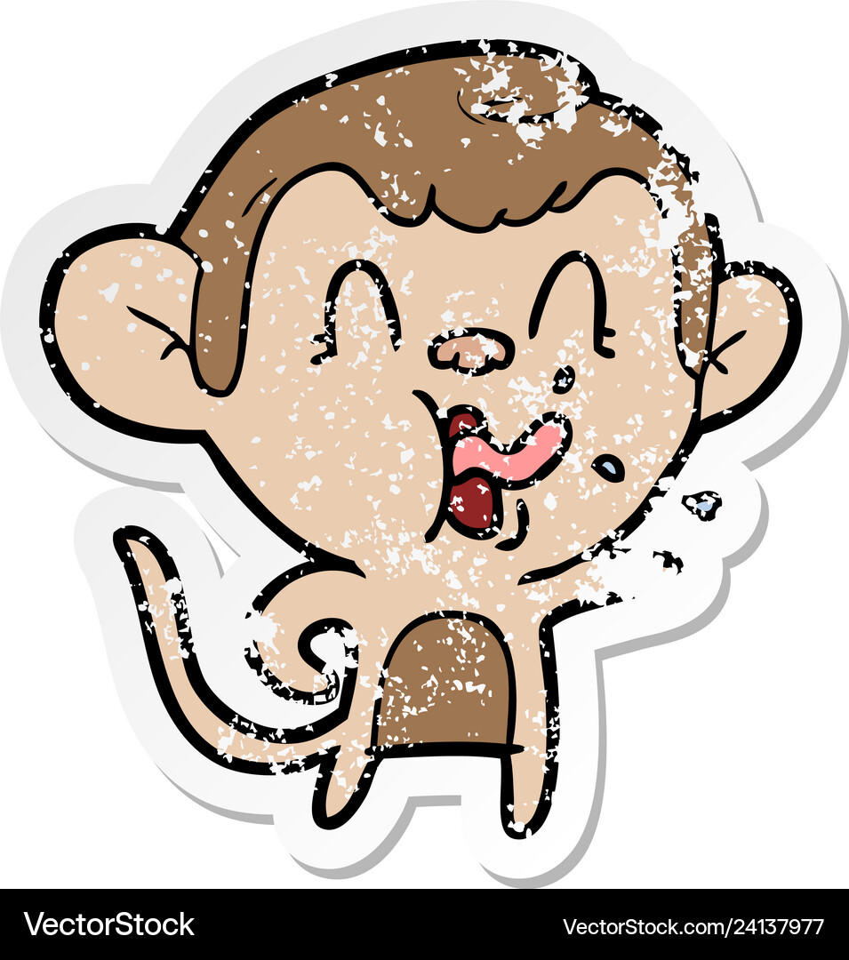 Distressed sticker of a crazy cartoon monkey Vector Image