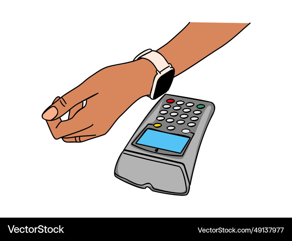 Hand with smart watch making payment by terminal Vector Image