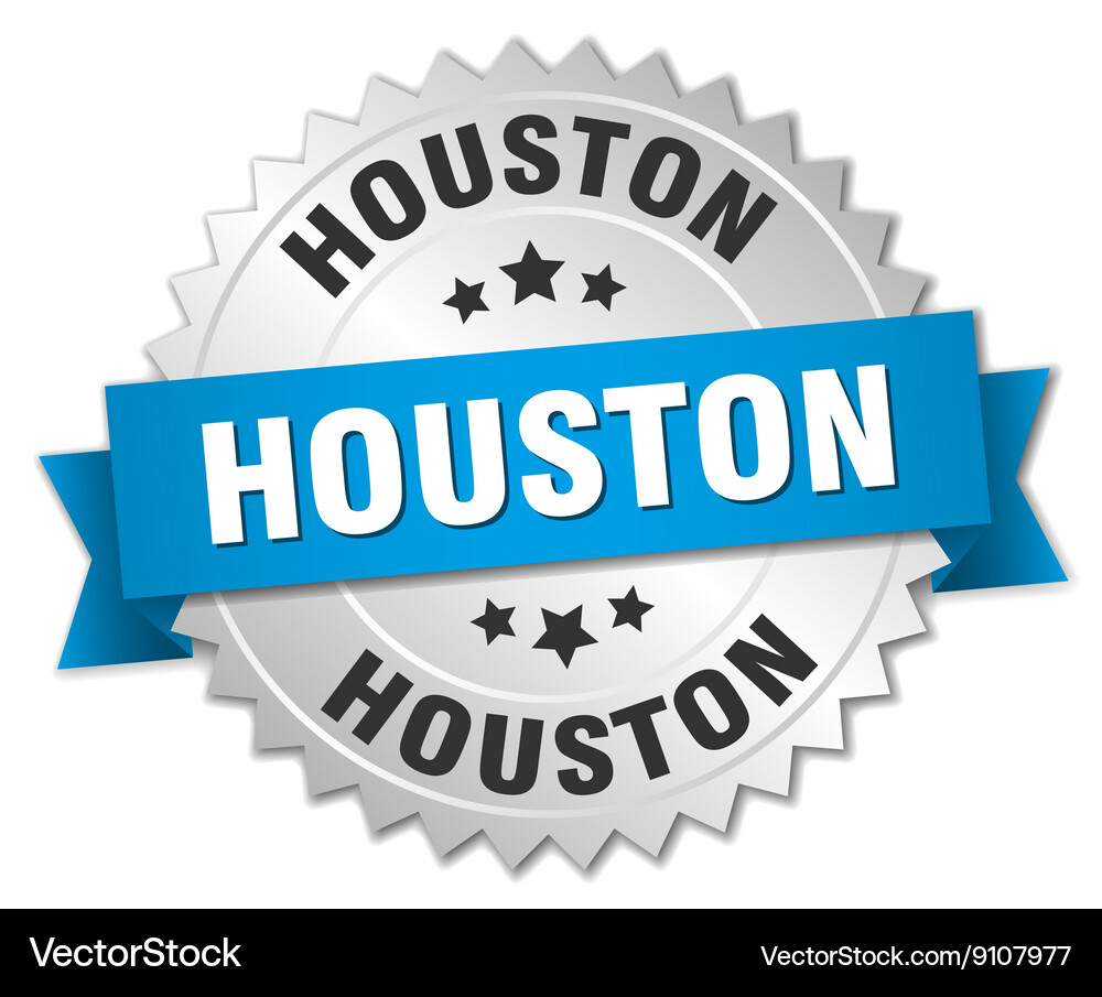 Houston round silver badge with blue ribbon Vector Image