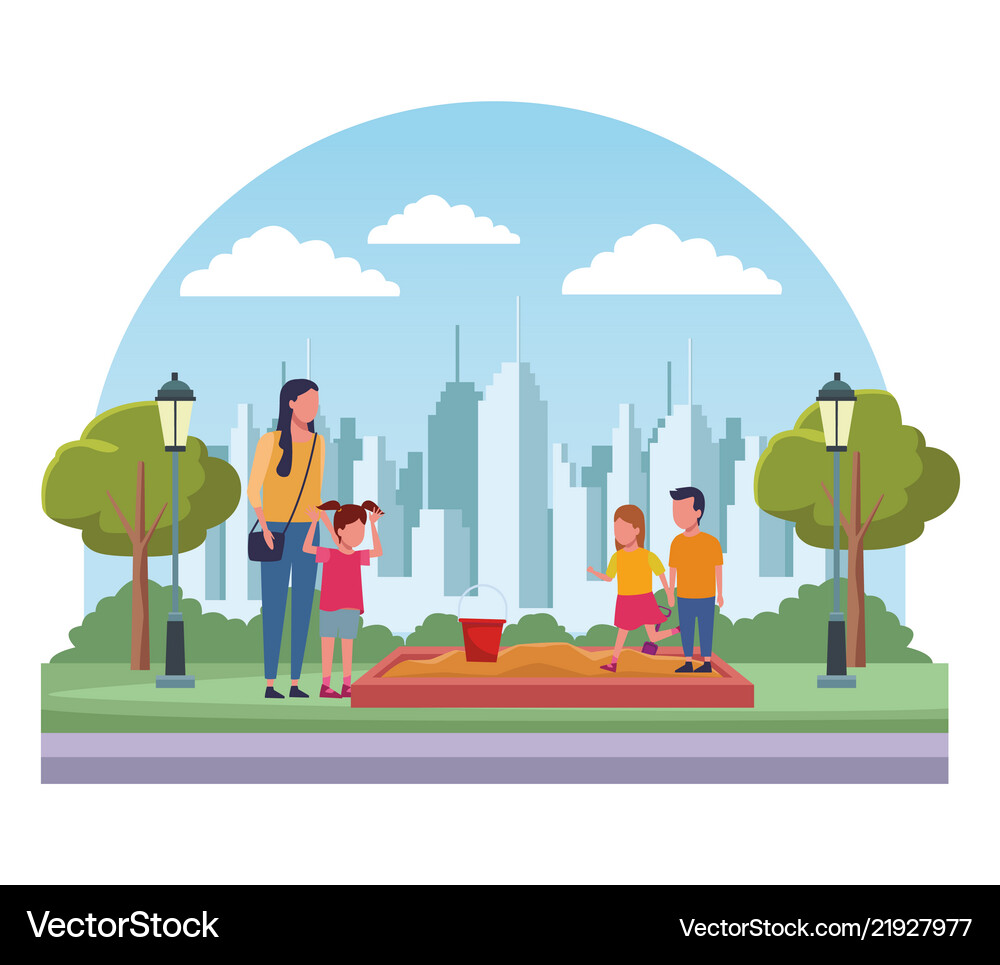 Kids at park cartoons Royalty Free Vector Image