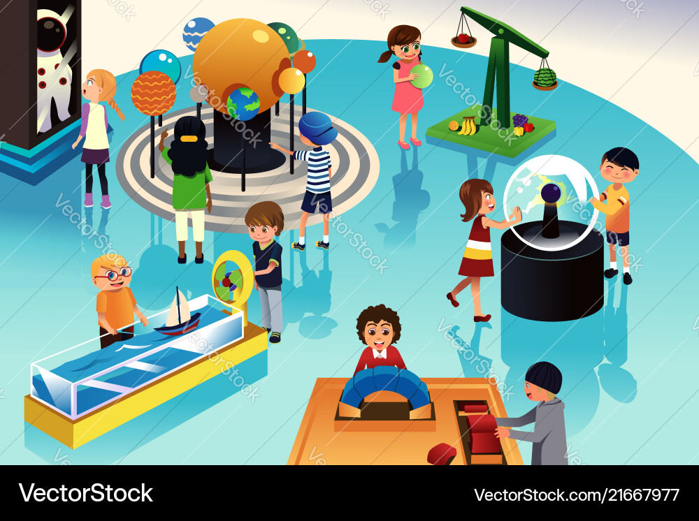 Kids on a trip to science center Royalty Free Vector Image