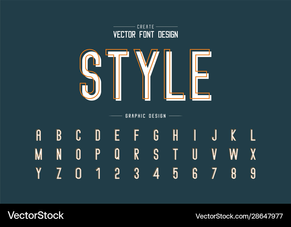 Line font with white shadow and alphabet letter Vector Image