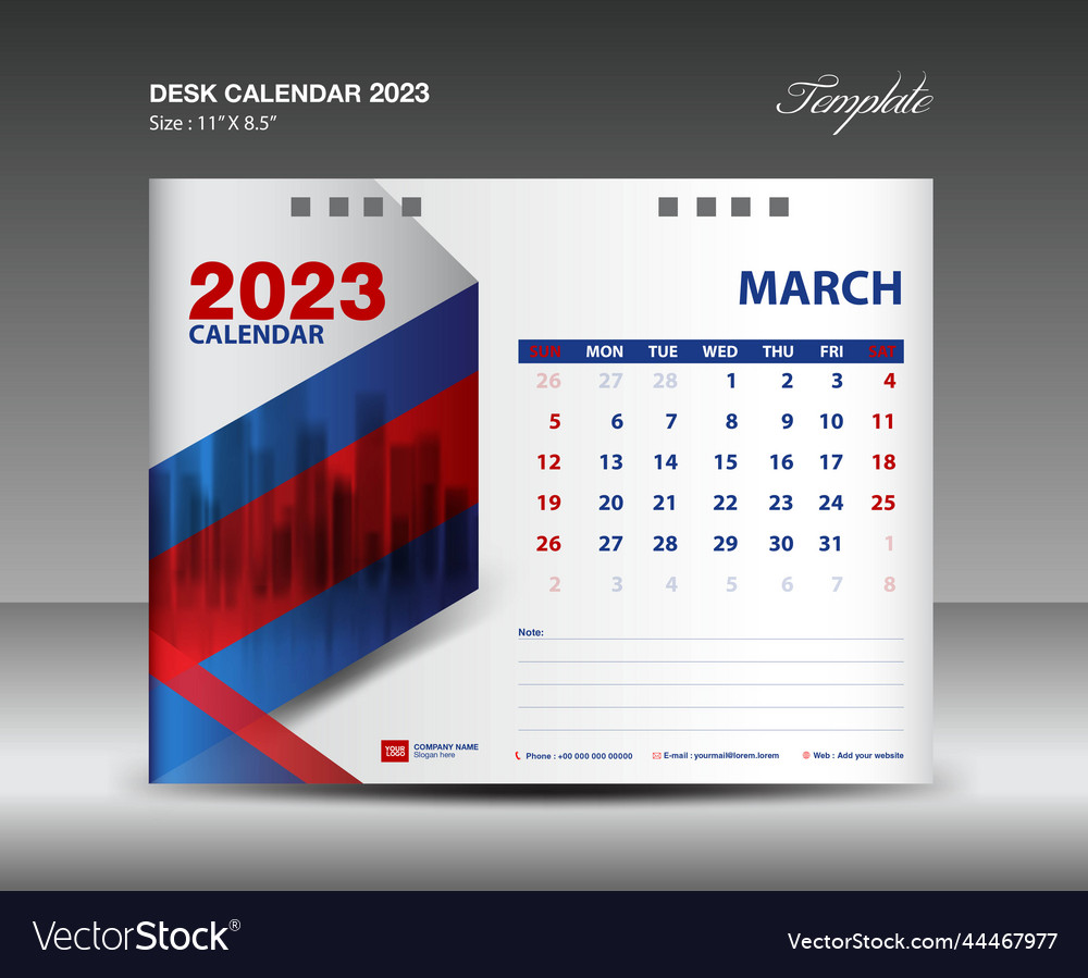 March 2023 template- desk calendar year Royalty Free Vector