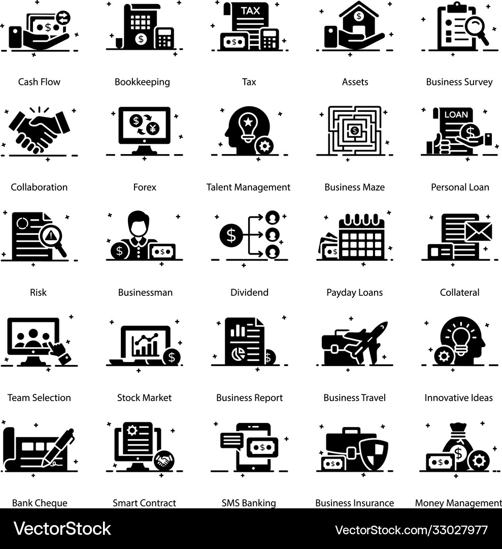 Pack business solid icons Royalty Free Vector Image