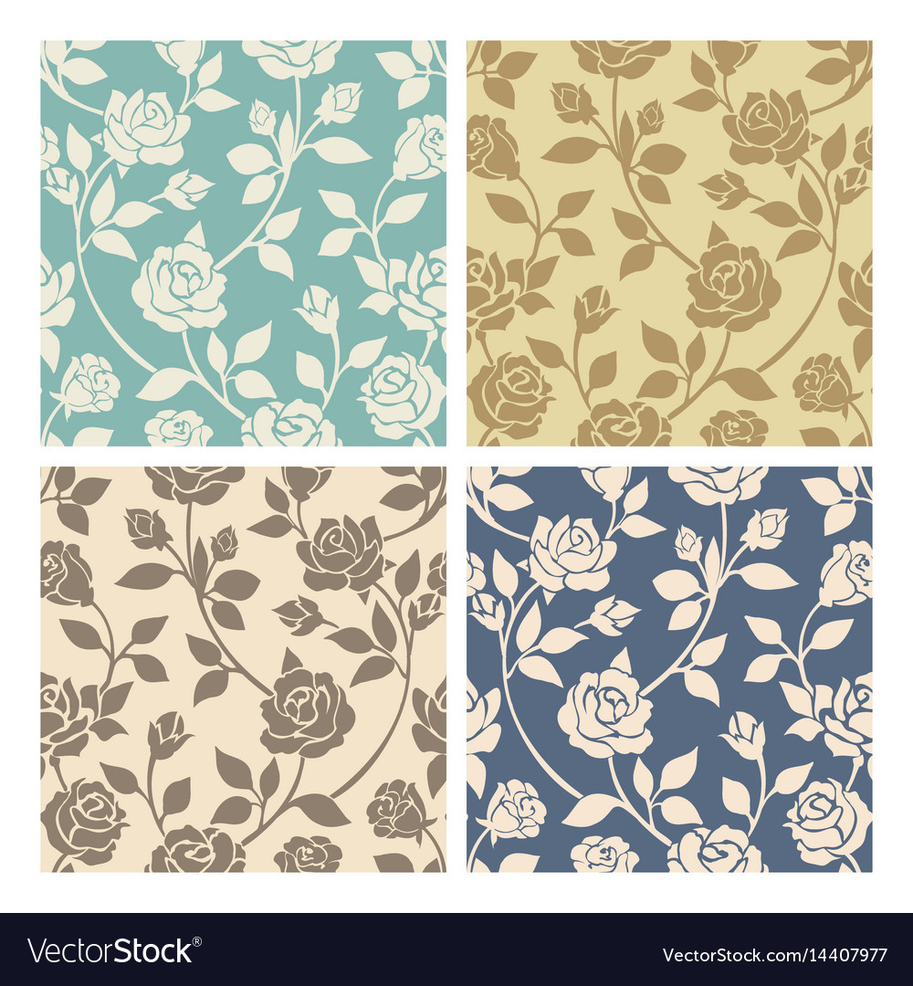 Vintage rose flowers seamless patterns set Vector Image