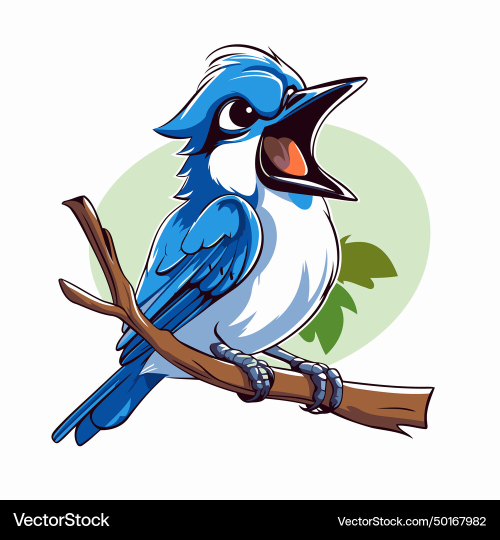 Cartoon blue jay bird on a branch Royalty Free Vector Image