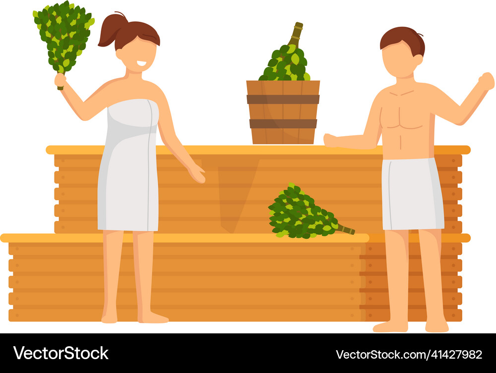 Cartoon people characters taking steam bath Vector Image