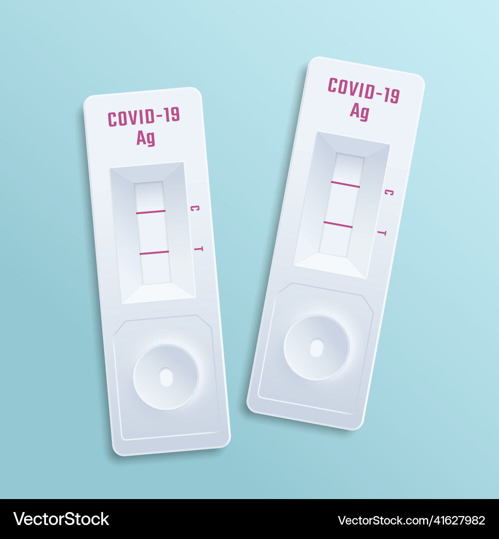 Covid-19 antigen fast self tests realistic 3d Vector Image