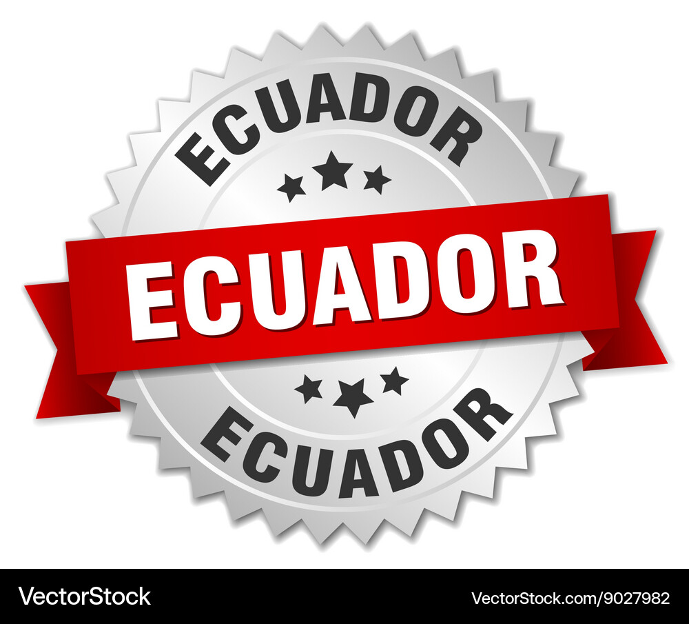 Ecuador round silver badge with red ribbon Vector Image