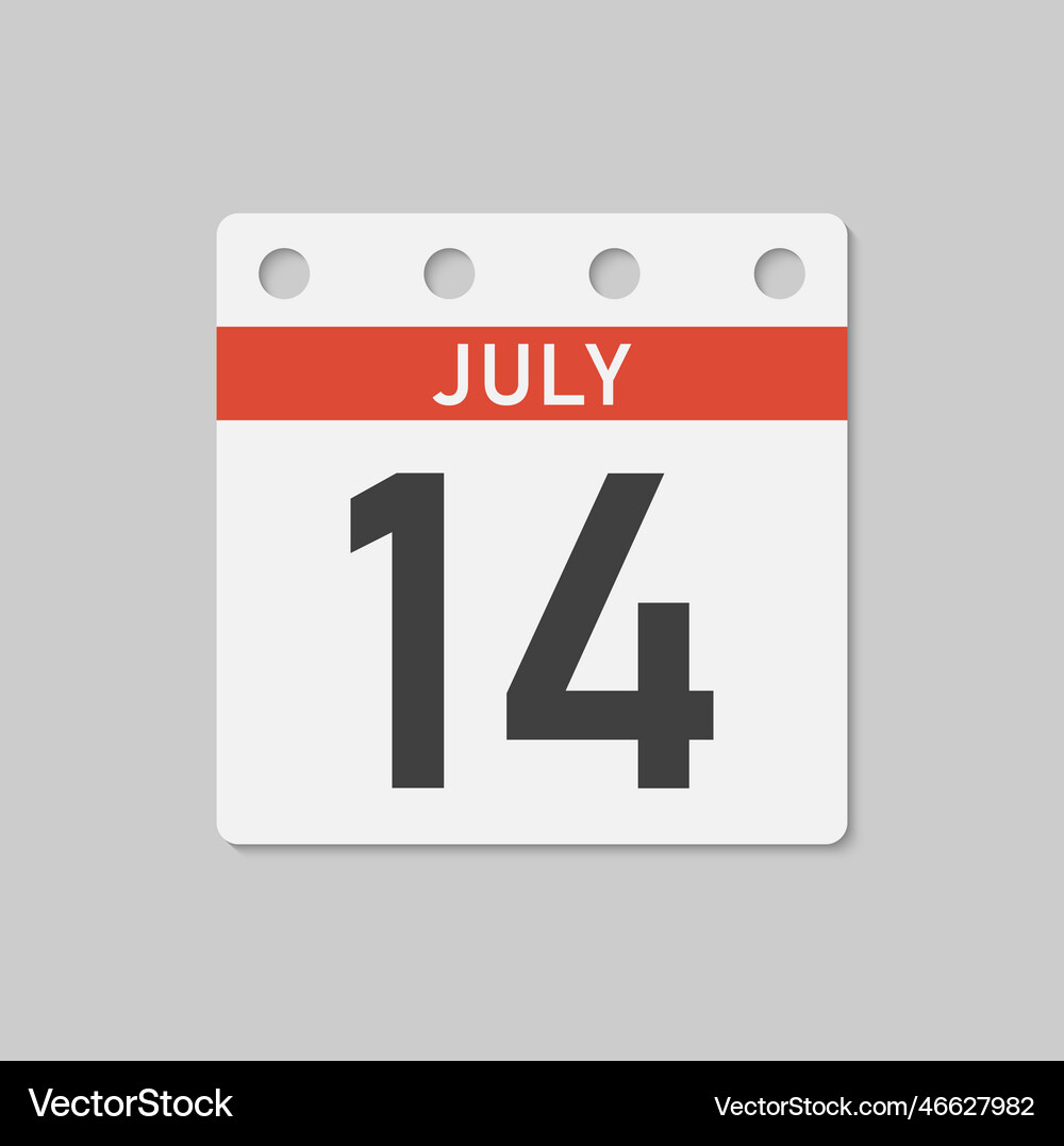 Icon page calendar day - 14 july Royalty Free Vector Image