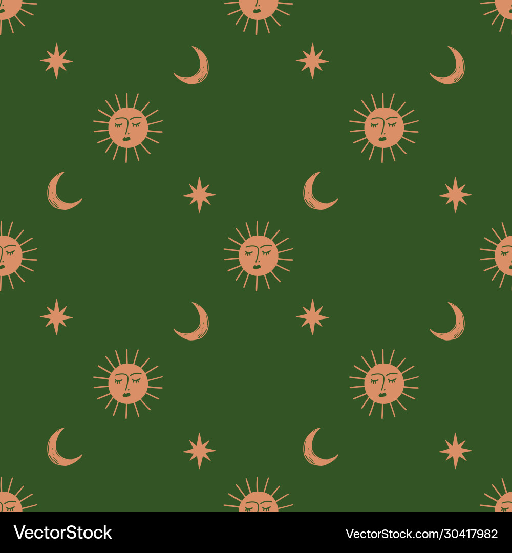 Moon and sun celestial boho seamless pattern in Vector Image