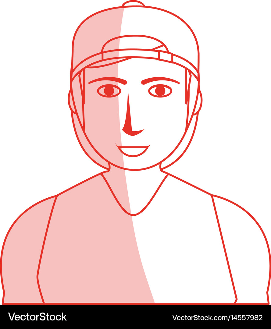 Red silhouette shading cartoon half body guy Vector Image