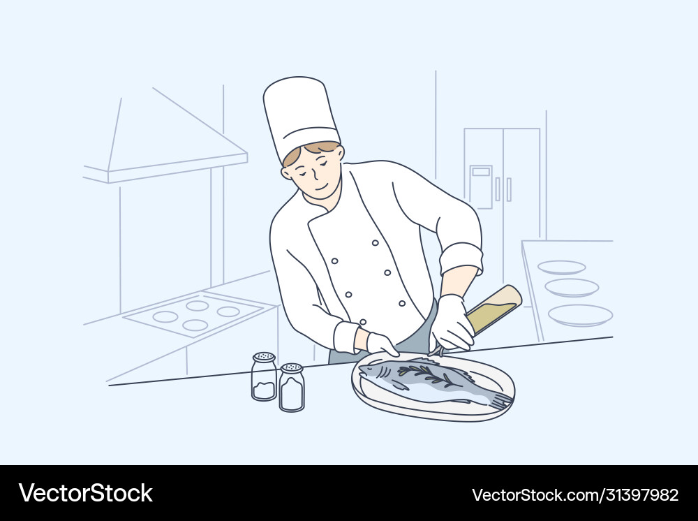 Sea cuisine cooking fish concept Royalty Free Vector Image