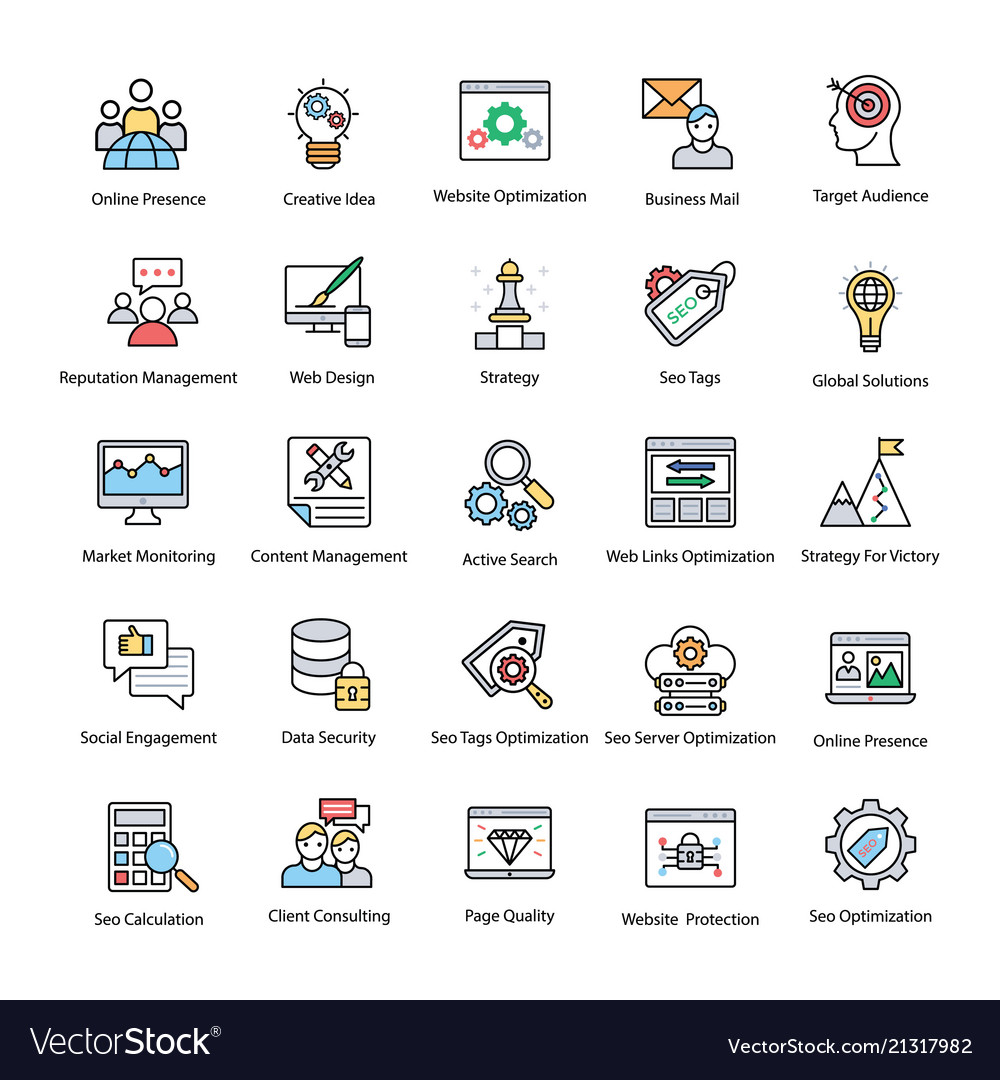 Web and seo flat icons Royalty Free Vector Image