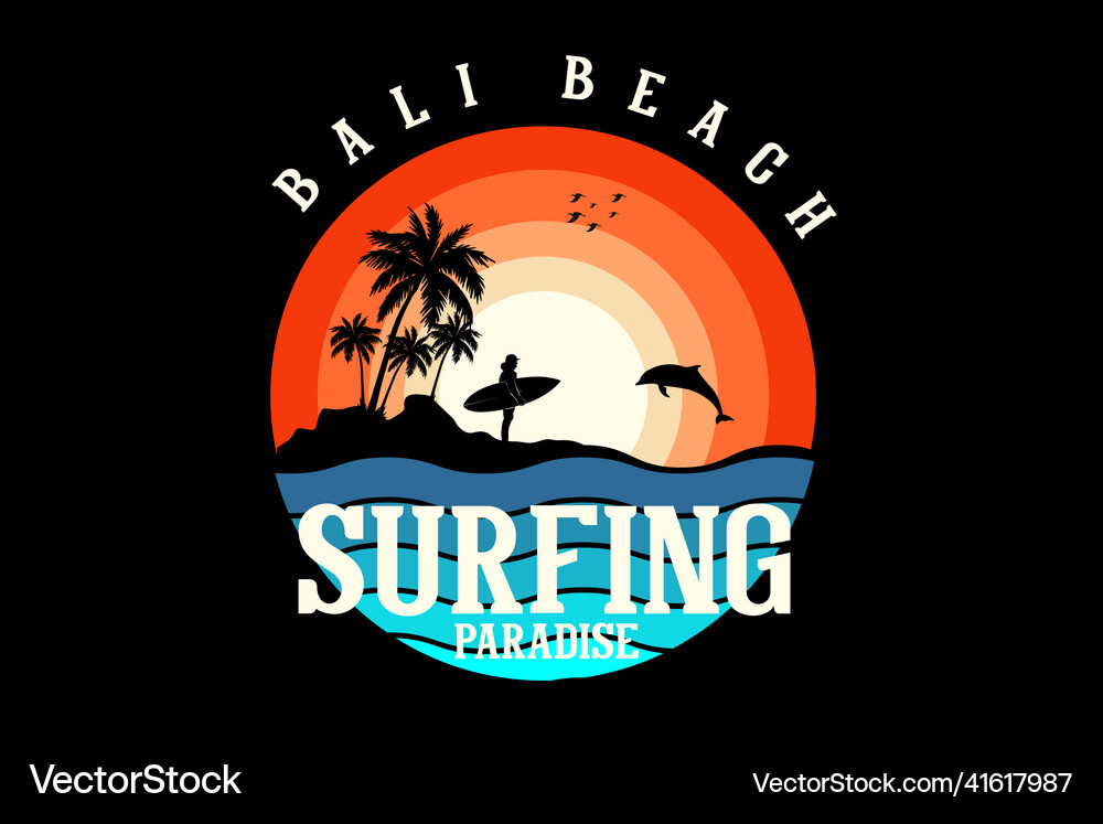 Bali beach design silhouette retro style Vector Image