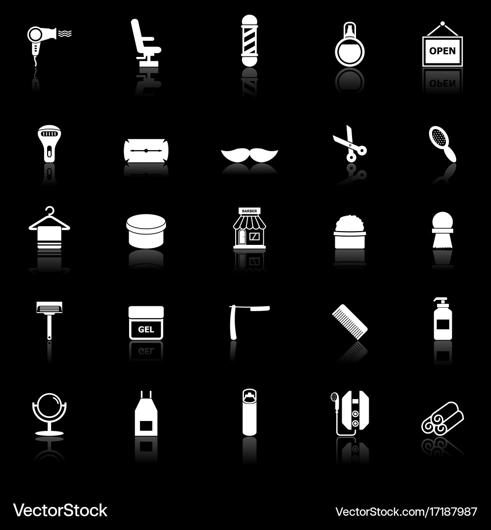 Barber icons with reflect on black background Vector Image