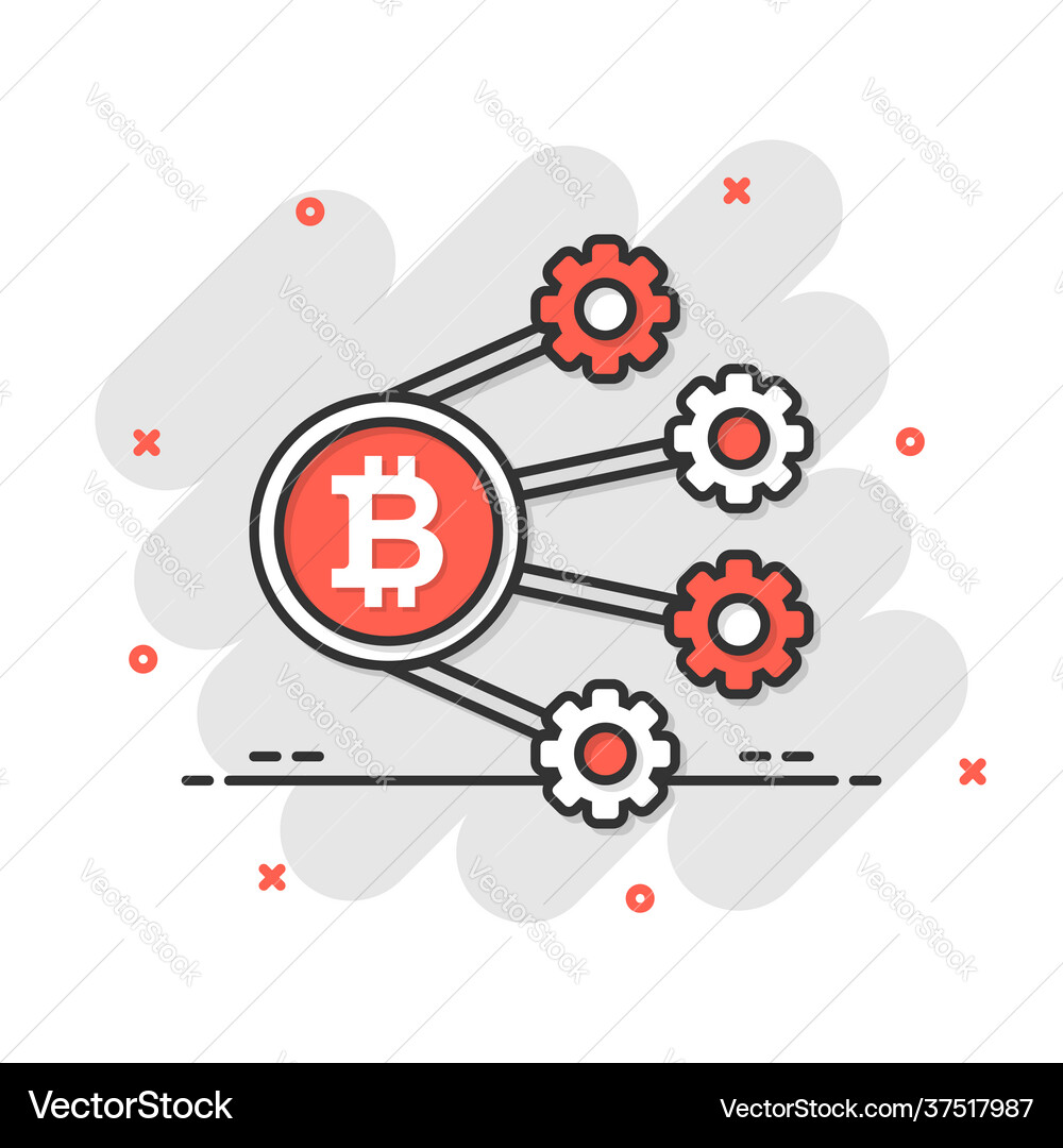 Bitcoin icon in comic style blockchain cartoon Vector Image