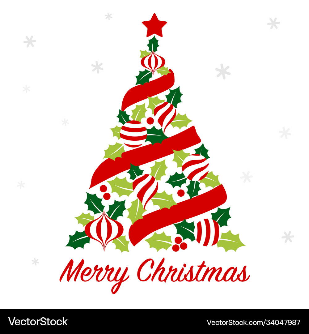 Christmas tree with holly and ornament Royalty Free Vector