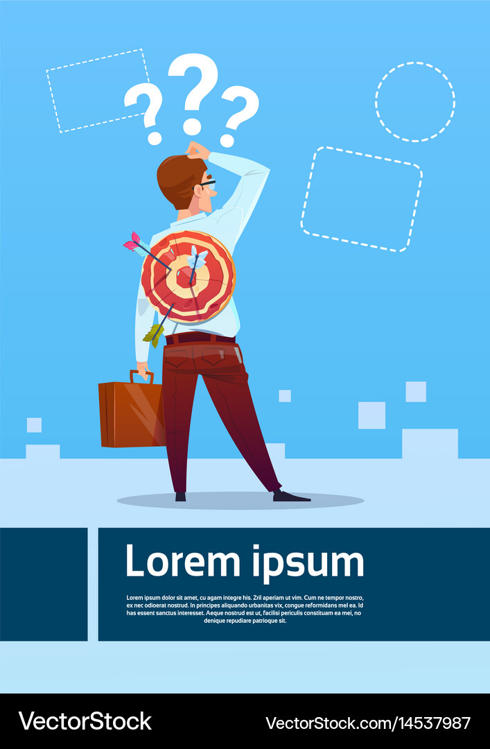 Confused business man standing back hand touch Vector Image