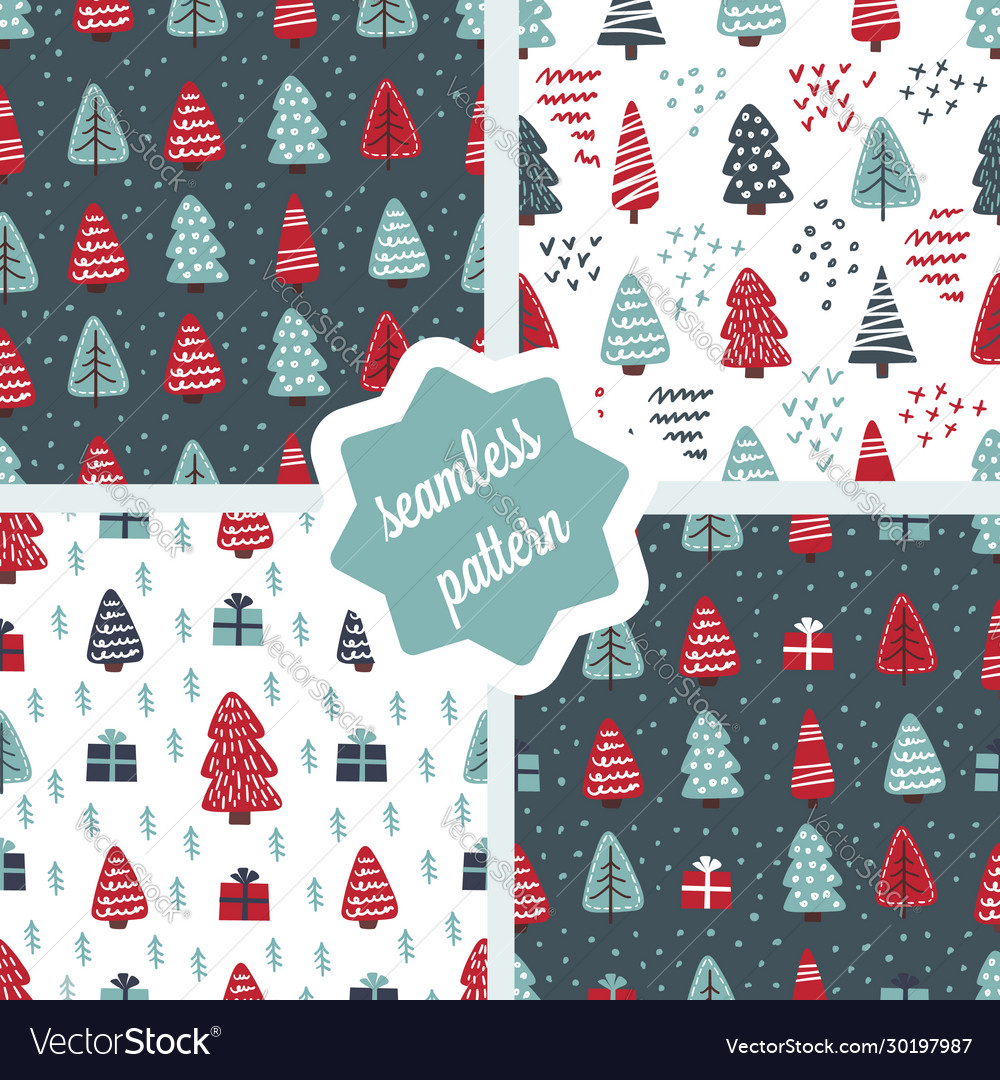 Cute christmas trees seamless pattern set Vector Image