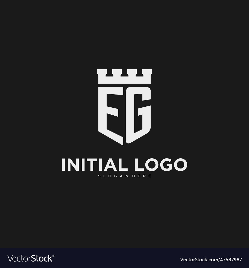 Initials eg logo monogram with shield Royalty Free Vector