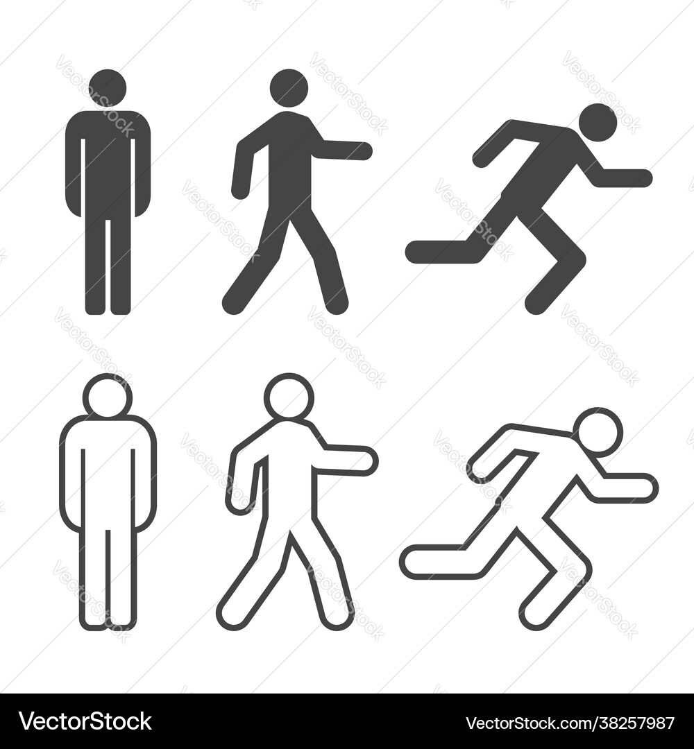 Man stands walk and run silhouette outline Vector Image