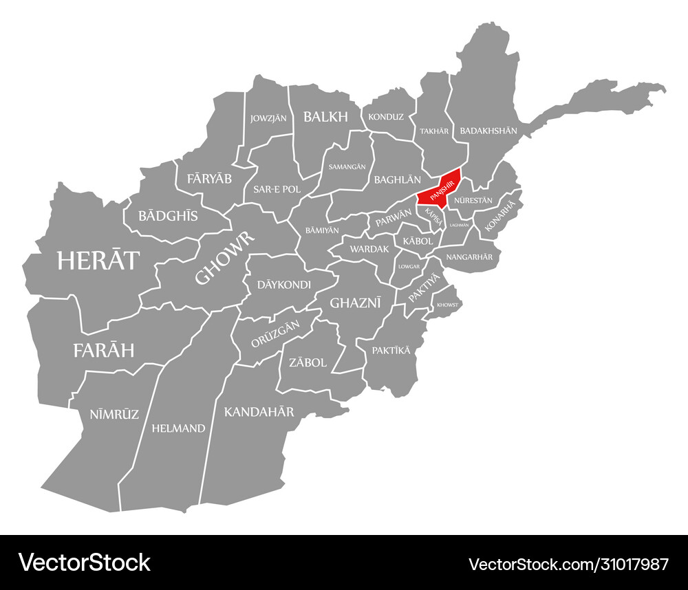 Panjshir red highlighted in map afghanistan Vector Image