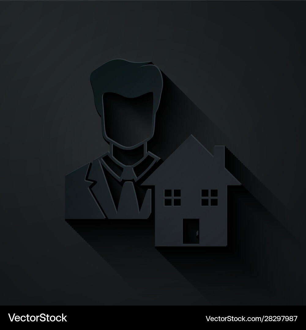 Paper cut realtor icon isolated on black Vector Image