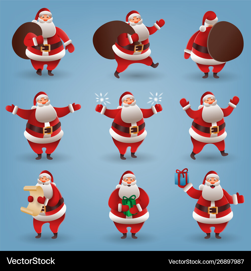 Santa claus christmas character set Royalty Free Vector