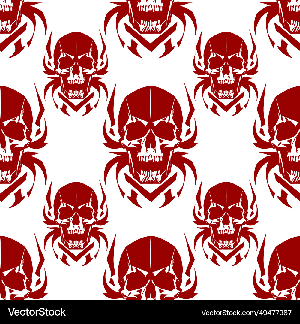 Seamless symmetrical pattern of red human skulls Vector Image