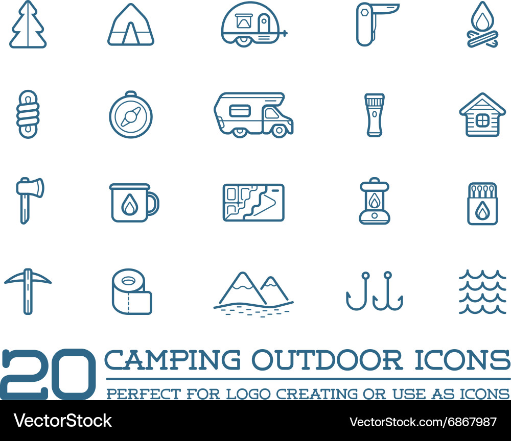 Set of camping camp elements and outdoor activity Vector Image