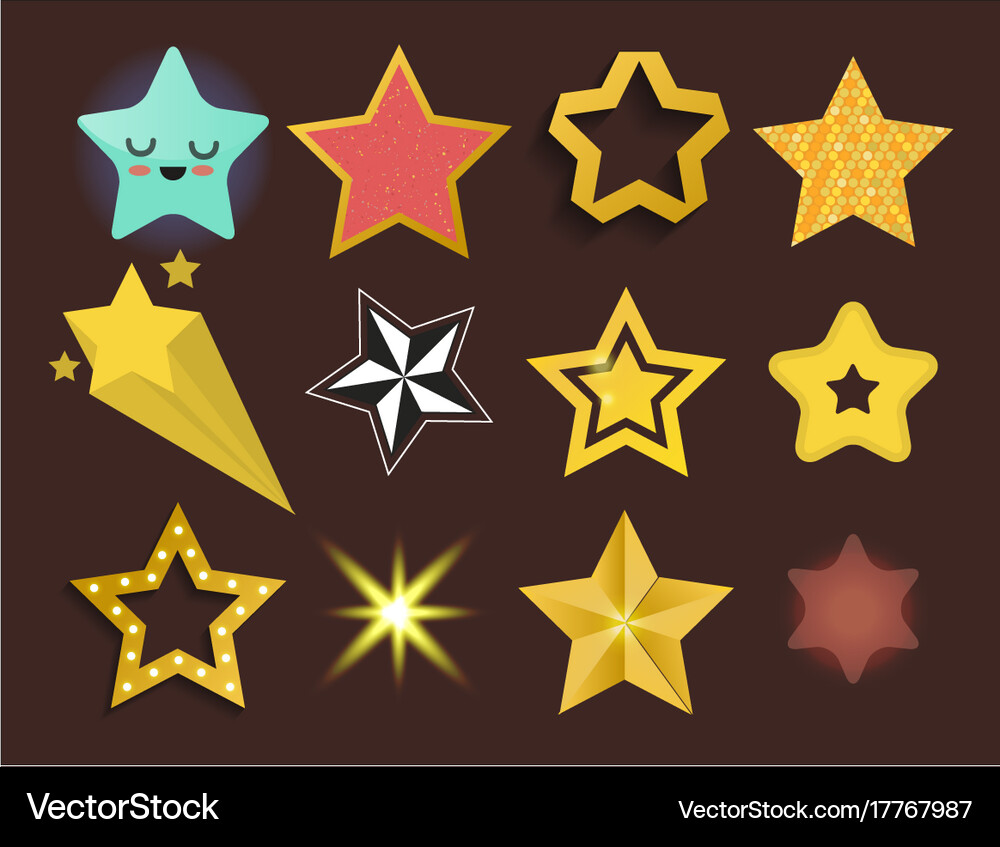 Shiny star icons in different style pointed Vector Image
