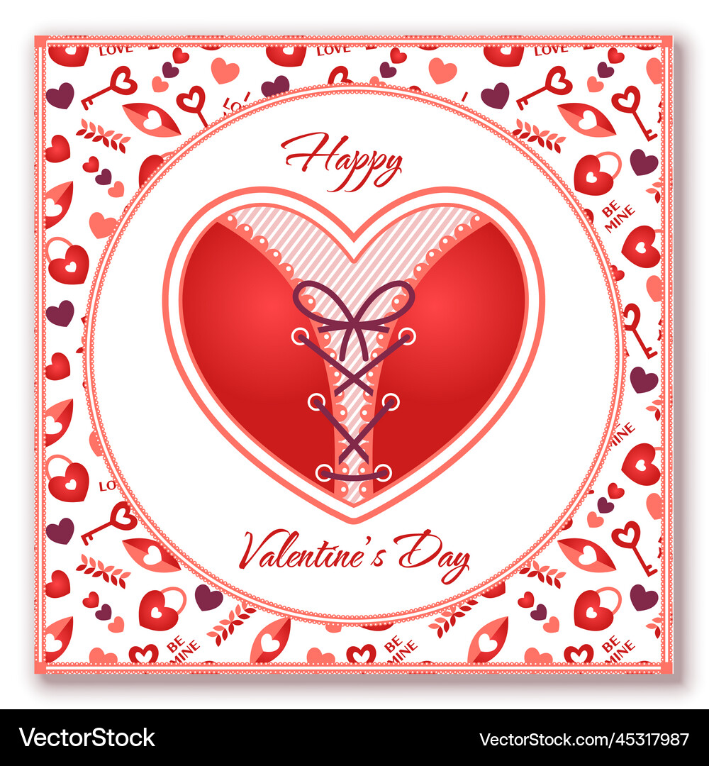 Valentines card with round frame with heart Vector Image