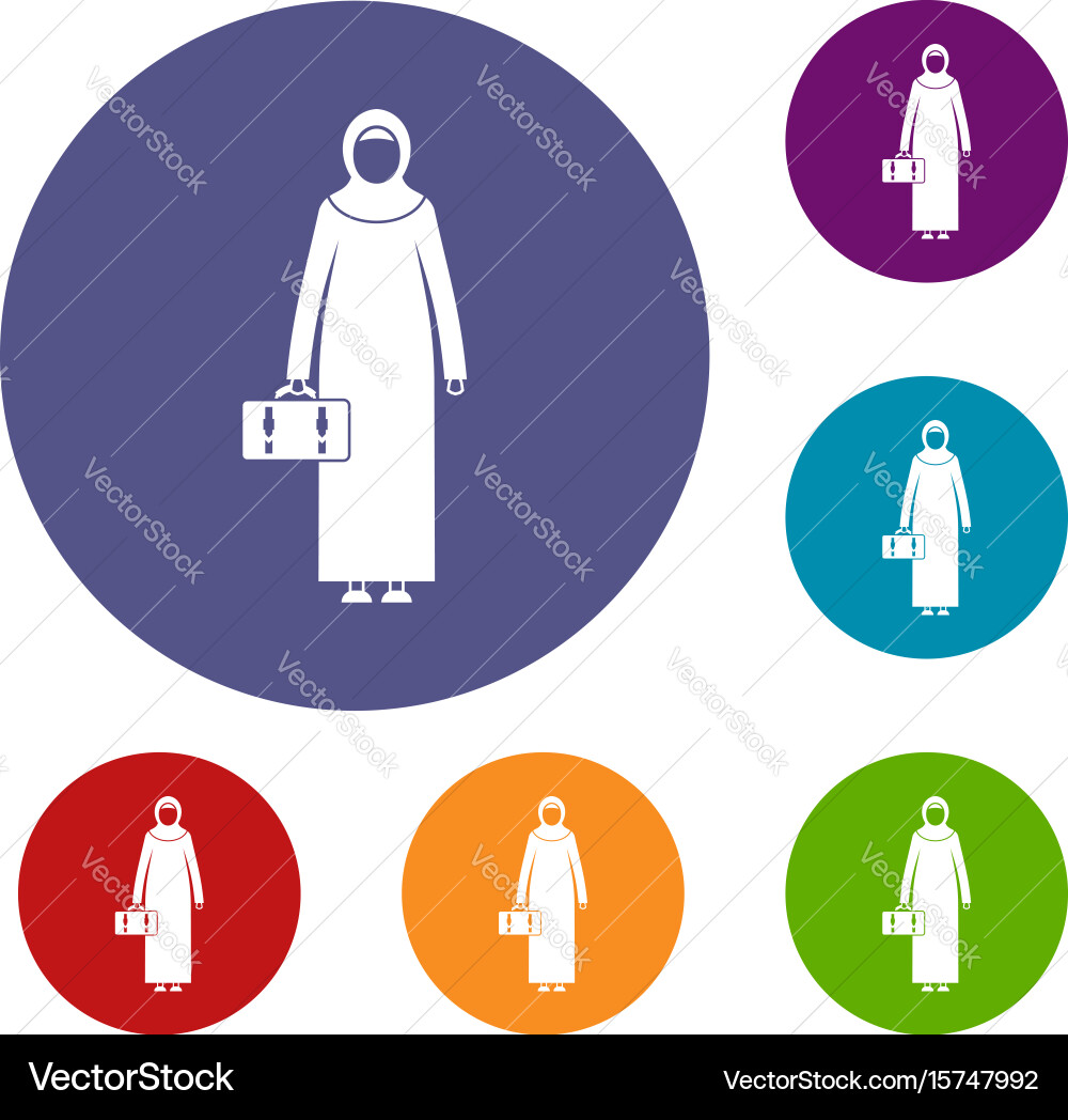 Arabic woman icons set Royalty Free Vector Image