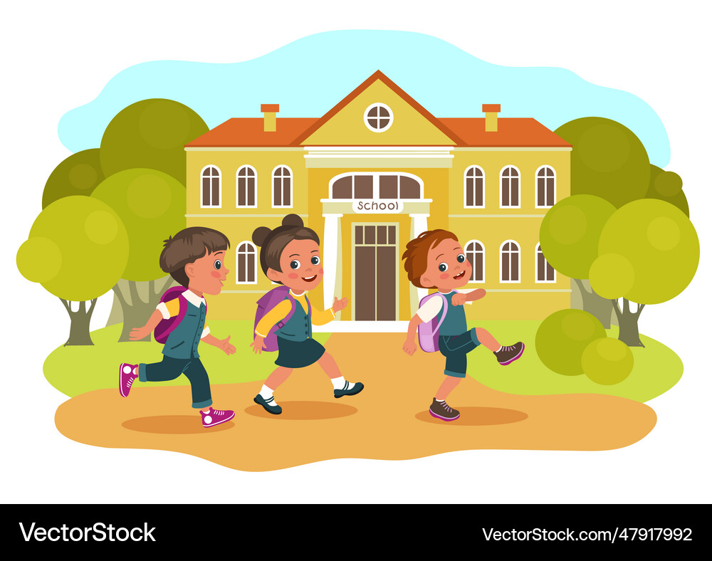 Back to school children rushing lessons happy Vector Image