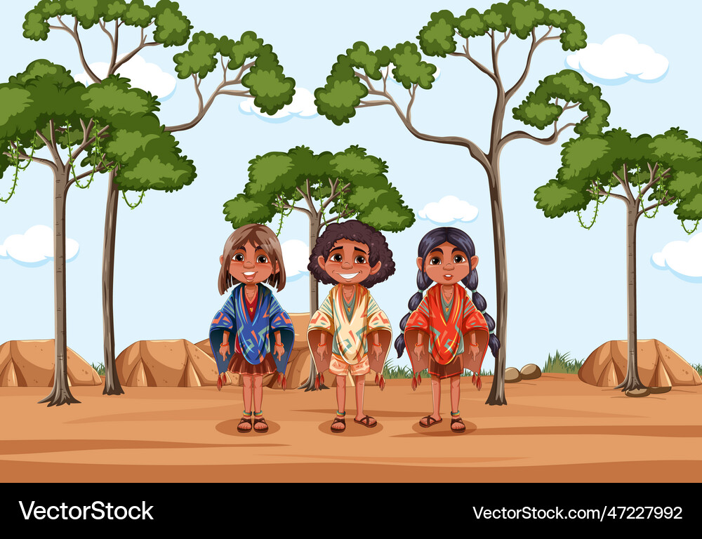 Indigenous kids cartoon character Royalty Free Vector Image
