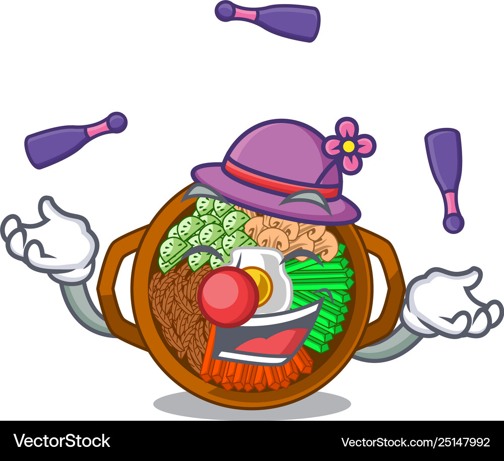 Juggling plate containing bibimbap cartoon on Vector Image