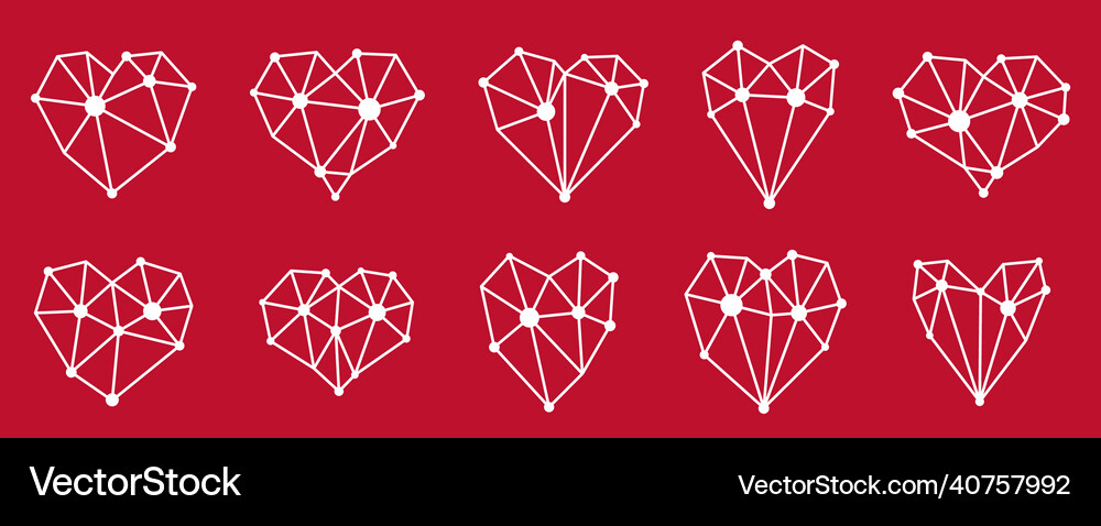 Low poly geometric hearts icons or logos set Vector Image