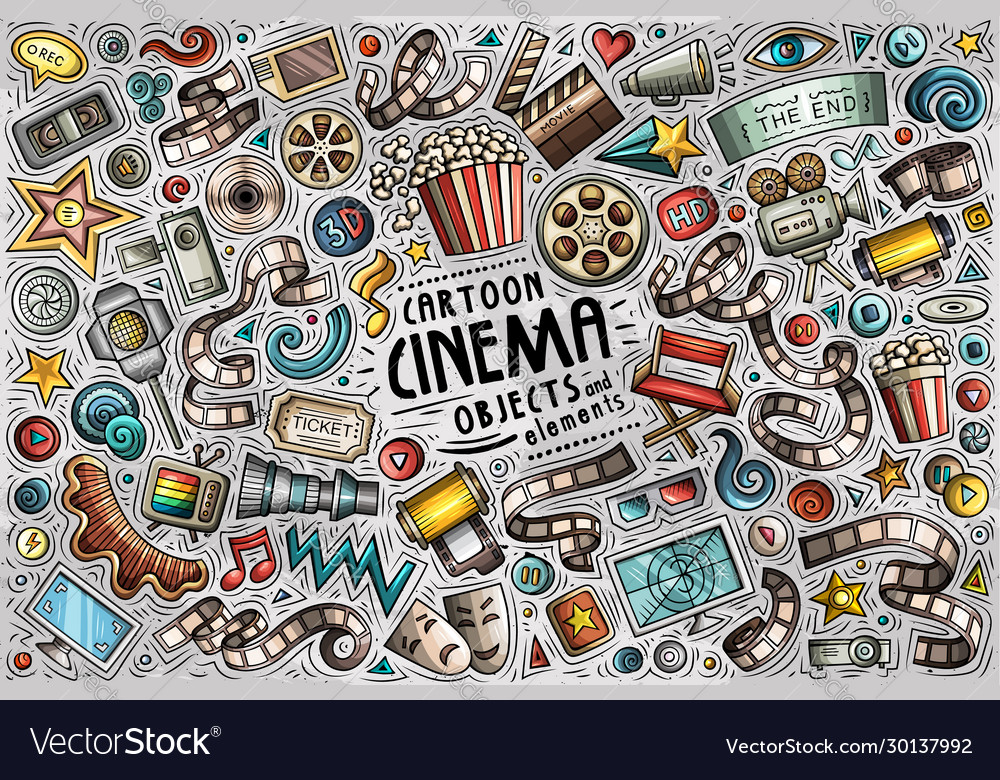Set cinema theme items objects Royalty Free Vector Image