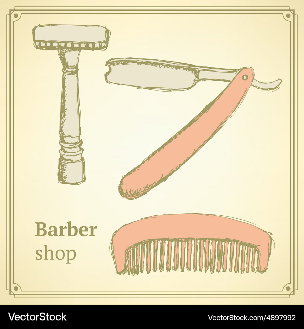 Sketch barber set in vintage style Royalty Free Vector Image