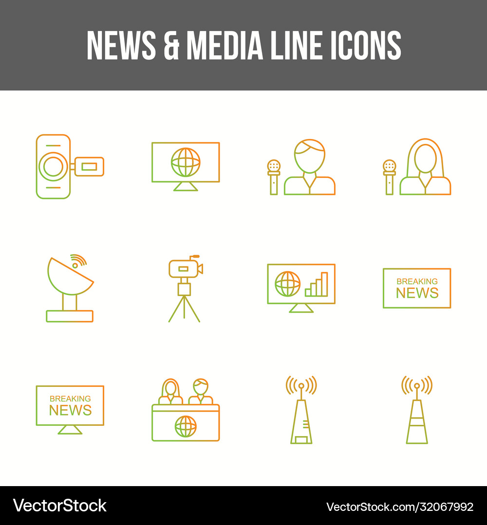 Unique news media line icon set Royalty Free Vector Image