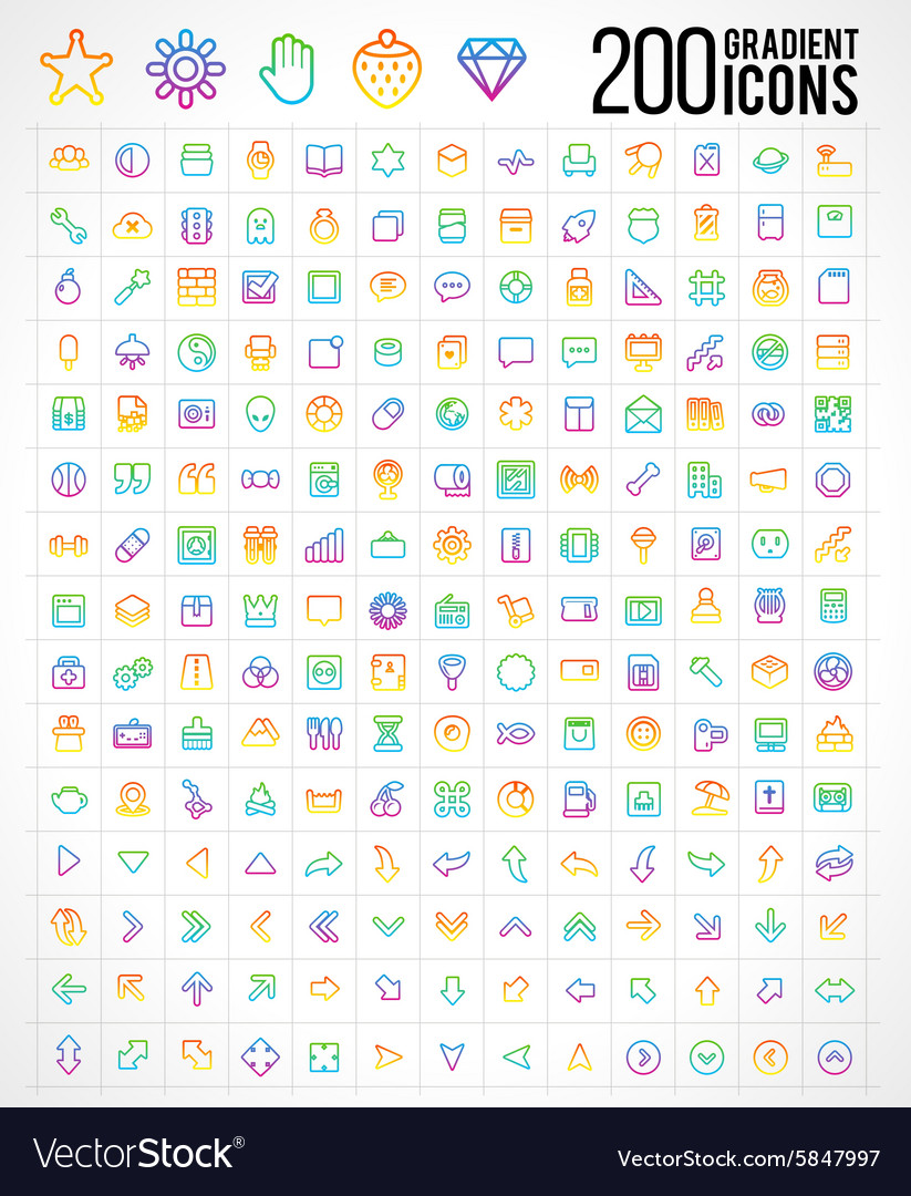 200 trendy thin gradient icons Royalty Free Vector Image