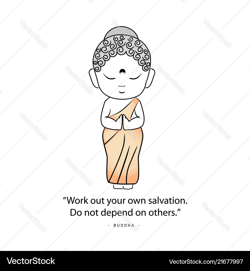 Buddha standing in a prayer with message for all Vector Image