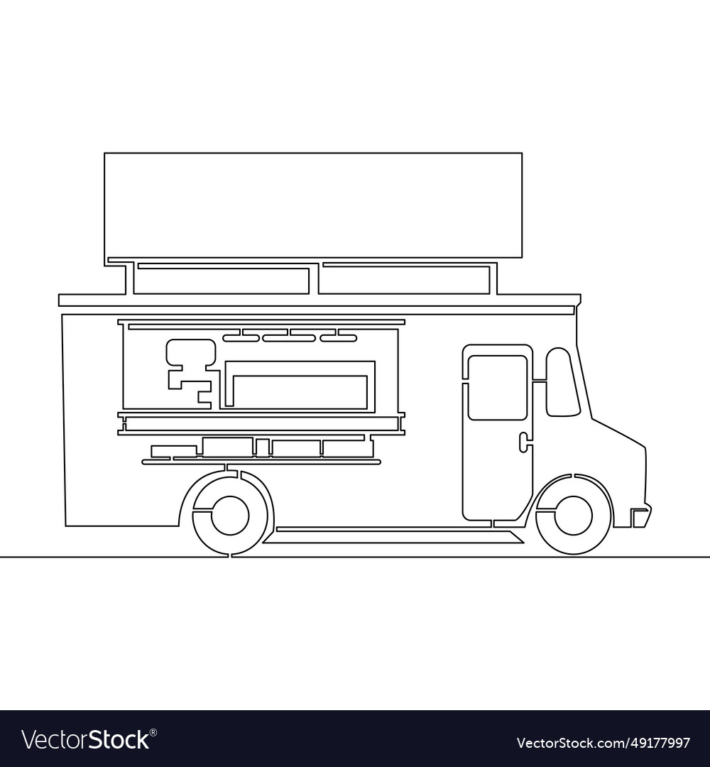 Continuous line drawing food truck doodle concept Vector Image