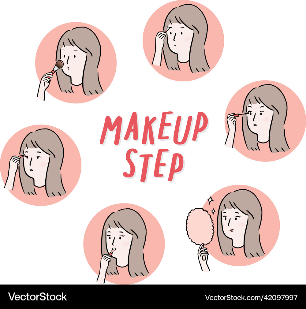 Hand drawn of step to make up set makeup process Vector Image
